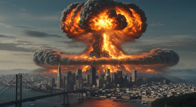 Nuclear Explosion Over Cityscape Dramatic Apocalyptic Scene Stock Photo ...