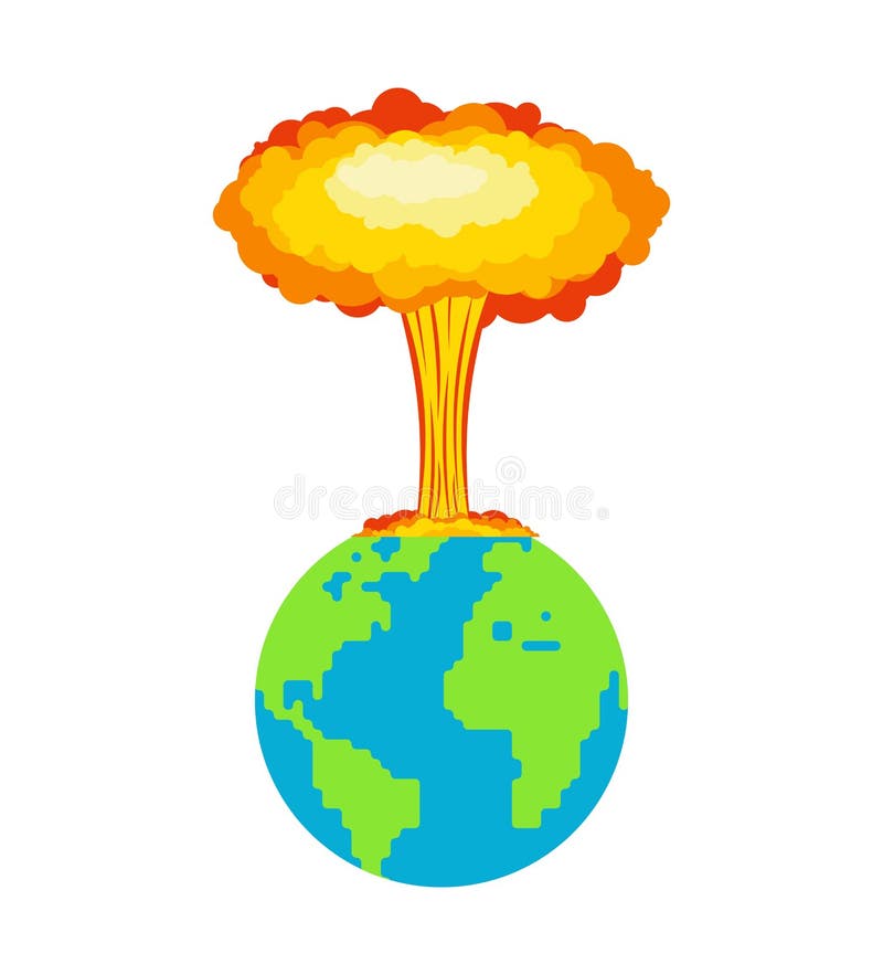 Nuclear Explosion on Planet Earth. War in World. Large Red Explosive ...