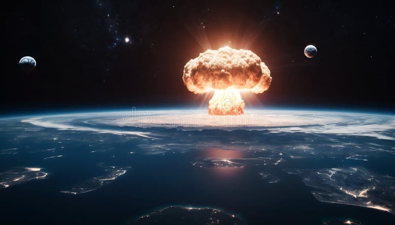 Nuclear Explosion on the Planet. View from Space. Generative AI. Stock ...