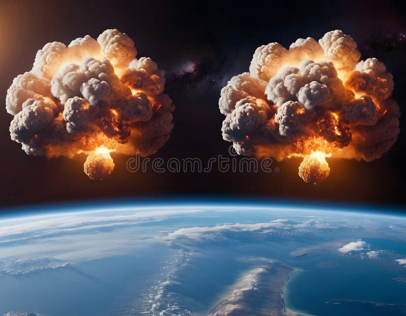 Nuclear Explosion on the Planet. View from Space. Generative AI. Stock ...