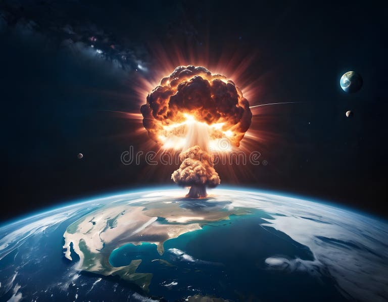Nuclear Explosion on the Planet. View from Space. Generative AI. Stock ...