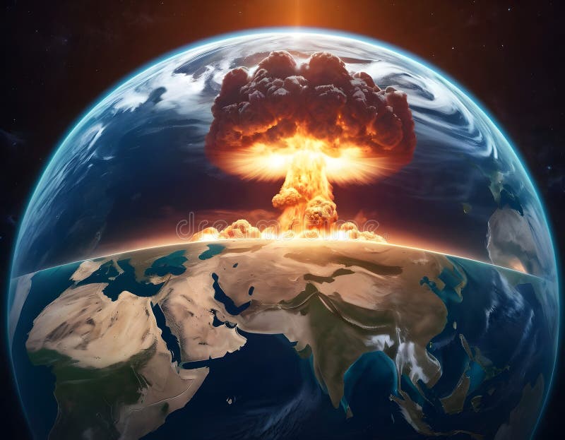 Nuclear Explosion on the Planet. View from Space. Generative AI. Stock ...