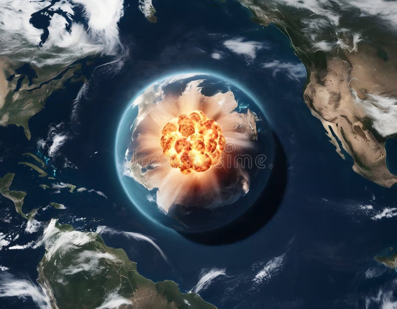 Nuclear Explosion on the Planet. View from Space. Generative AI. Stock ...