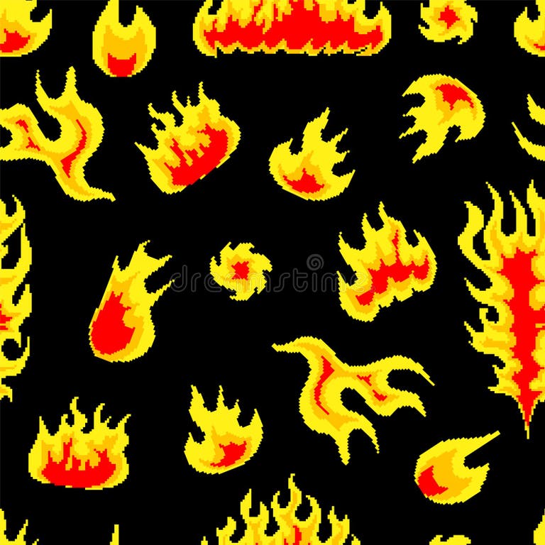 Nuclear Explosion. Seamless Pattern. Pixel Art 8 Bit Fire Objects. Mushroom Cloud. Game Icons ...