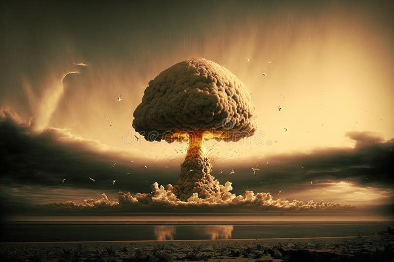 Nuclear Explosion Seen from a Birds Perspective Stock Illustration ...