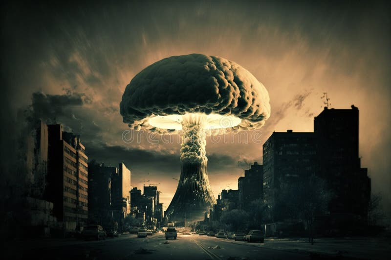 Nuclear Explosion in Shape of Mushroom Cloud in City AI Generated Stock ...