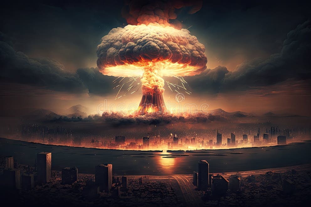 Nuclear Explosion, with Sprawling Metropolis in the Background ...