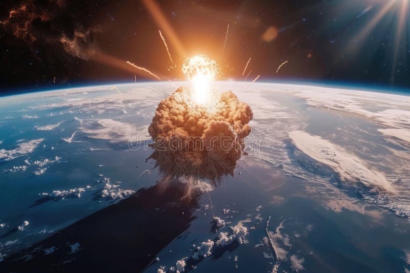 Nuclear Explosion on the Surface of Earth, View from Space. Atomic Bomb ...