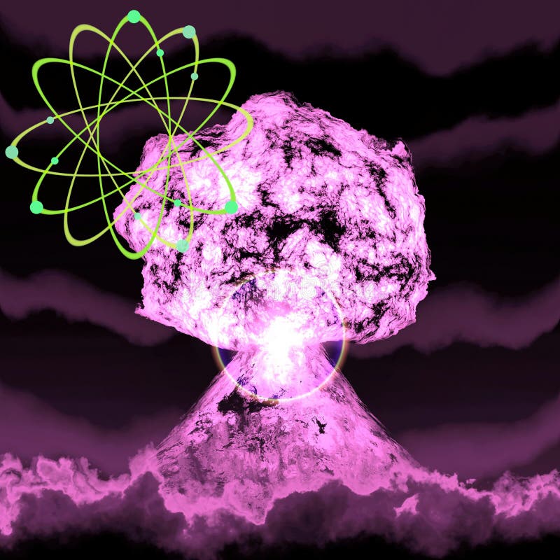 Nuclear Explosion with Symbol of Atomic Energy 3d Rendering Stock ...