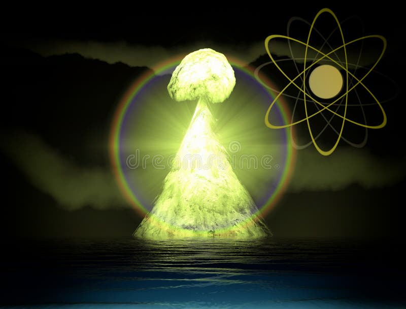 Nuclear Explosion with Symbol of Atomic Energy 3d Rendering Stock ...