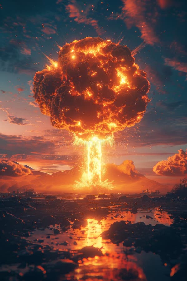 A Nuclear Explosion in a Virtual Reality Simulation, Futuristic ...