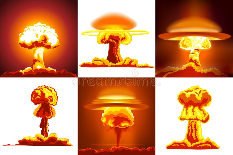 Nuclear explosions set stock vector. Illustration of fireball - 62386582