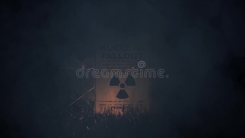 Nuclear Fallout Warning Sign on a Fence in a Storm Stock Footage ...