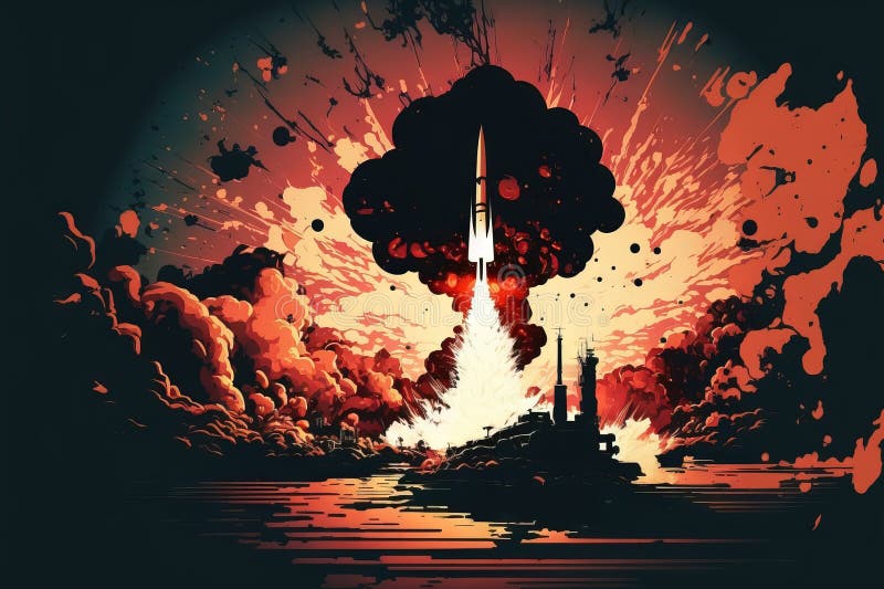 Nuclear Missile Launch Much Smoke is Present. Illustration Stock ...