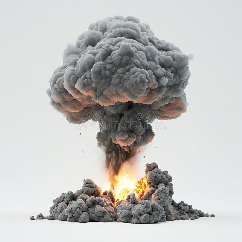 A Nuclear Mushroom Cloud Forming with a Bright Flash of Light at the ...