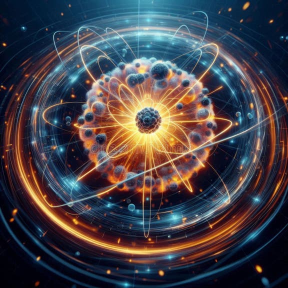 Nuclear Physics Science Concept, CG Model of Nucleus Atom Explosion with X-Ray Radiation Stock ...