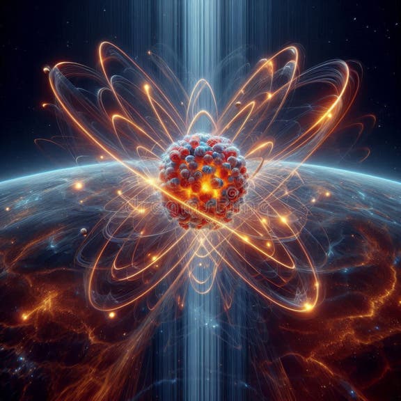 Nuclear Physics Science Concept, CG Model of Nucleus Atom Explosion with X-Ray Radiation Stock ...