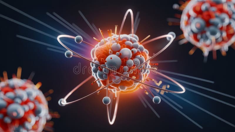 Nuclear Physics Science Concept, CG Model of Nucleus Atom Explosion ...