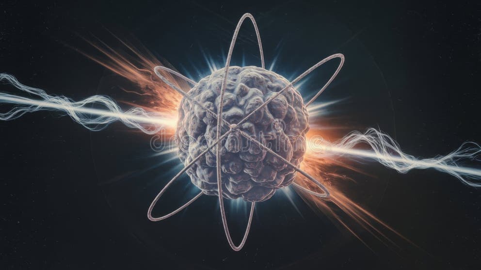 Nuclear Physics Science Concept, CG Model of Nucleus Atom Explosion with X-Ray Radiation Stock ...