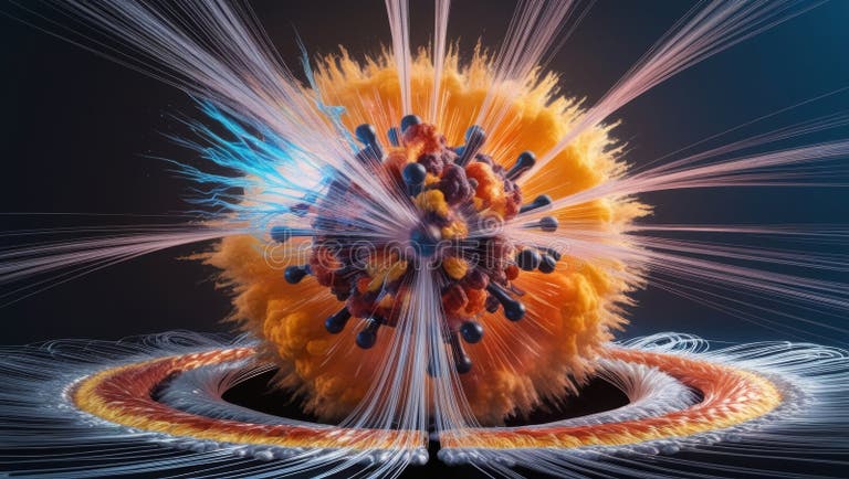 Nuclear Physics Science Concept, CG Model of Nucleus Atom Explosion ...