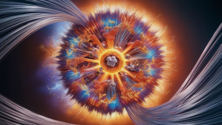 Nuclear Physics Science Concept, CG Model of Nucleus Atom Explosion ...