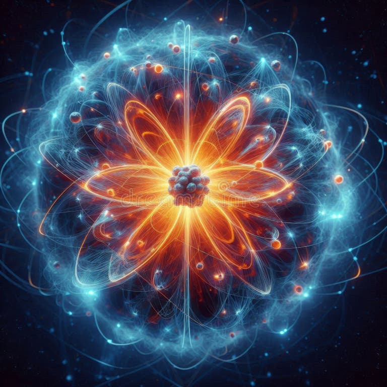 Nuclear Physics Science Concept, CG Model of Nucleus Atom Explosion with X-Ray Radiation Stock ...