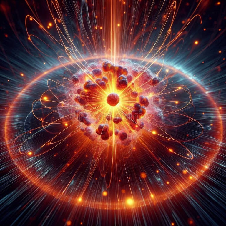 Nuclear Physics Science Concept, CG Model of Nucleus Atom Explosion with X-Ray Radiation Stock ...