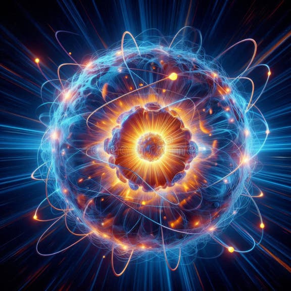 Nuclear Physics Science Concept, CG Model of Nucleus Atom Explosion with X-Ray Radiation Stock ...