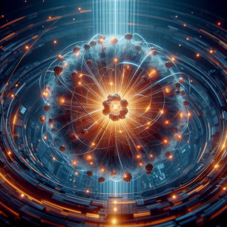 Nuclear Physics Science Concept, CG Model of Nucleus Atom Explosion with X-Ray Radiation Stock ...