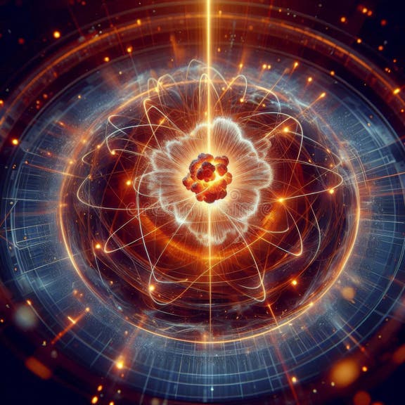 Nuclear Physics Science Concept, CG Model of Nucleus Atom Explosion with X-Ray Radiation Stock ...