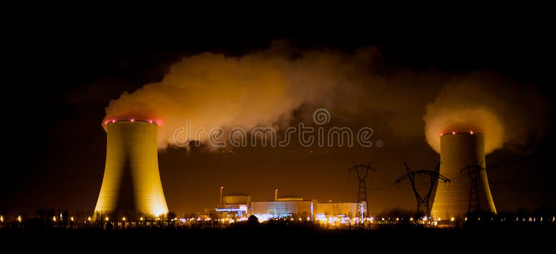Nuclear plant at night stock image. Image of buildings - 15573387