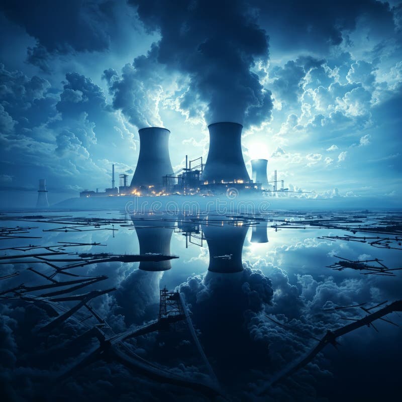 Nuclear Plant with Three Cooling Towers in a Unique Night Setting ...