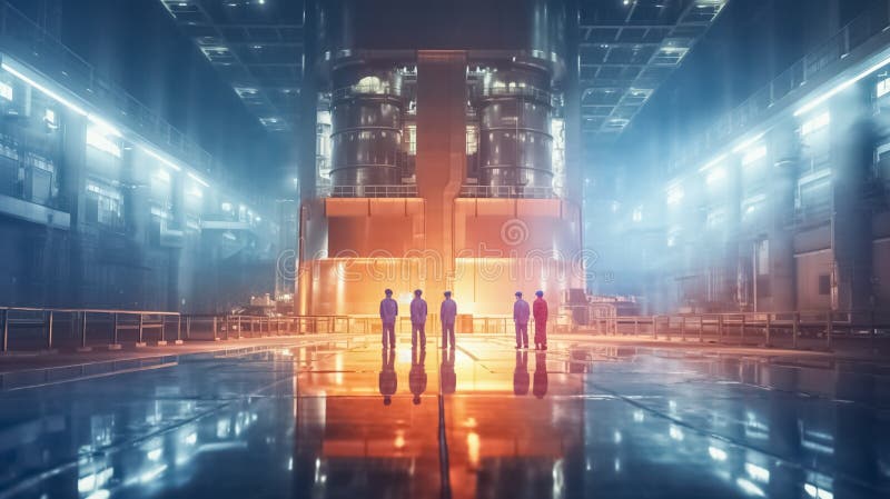 Nuclear Power Generation Plant Interior and Workers. Generative Ai ...