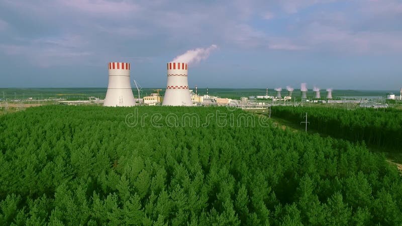 Nuclear Power Plant Cooling Tower Emitting Smoke and Steam Stock Video ...