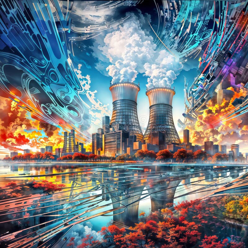 Nuclear Power Plant in the City. Concept of Environmental Pollution ...