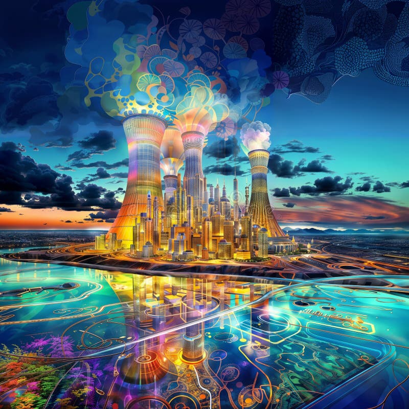 Nuclear Power Plant. the Concept of Environmental Pollution. 3D ...