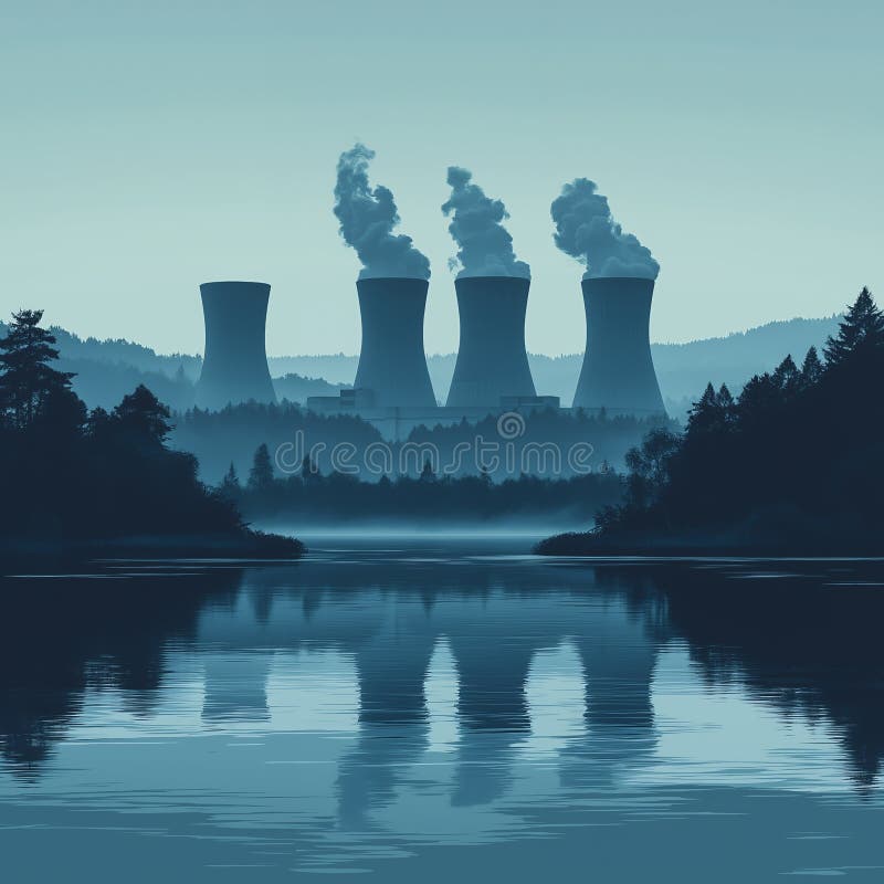 Nuclear Power Plant at Countryside Area Energy Source Concpet Ai ...