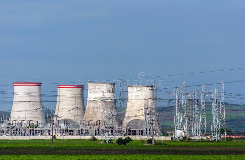 Nuclear Power Plant with Electric Pylons Stock Image - Image of plant ...