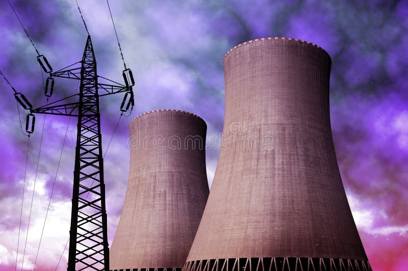 Nuclear Power Plant with Electricity Pylon Stock Image - Image of ...
