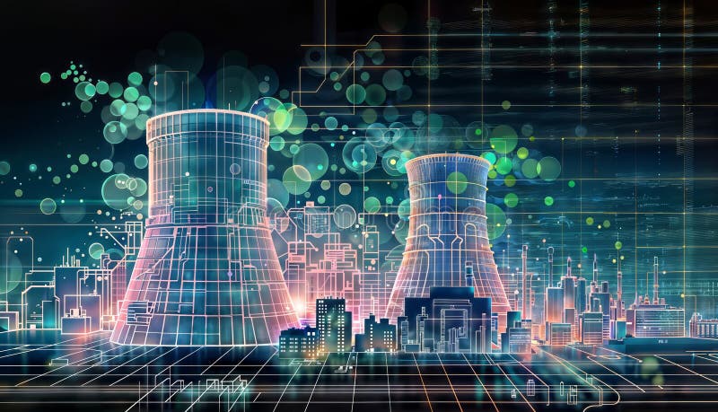 Nuclear Power Plant on Abstract Technology Background. 3d Rendering ...