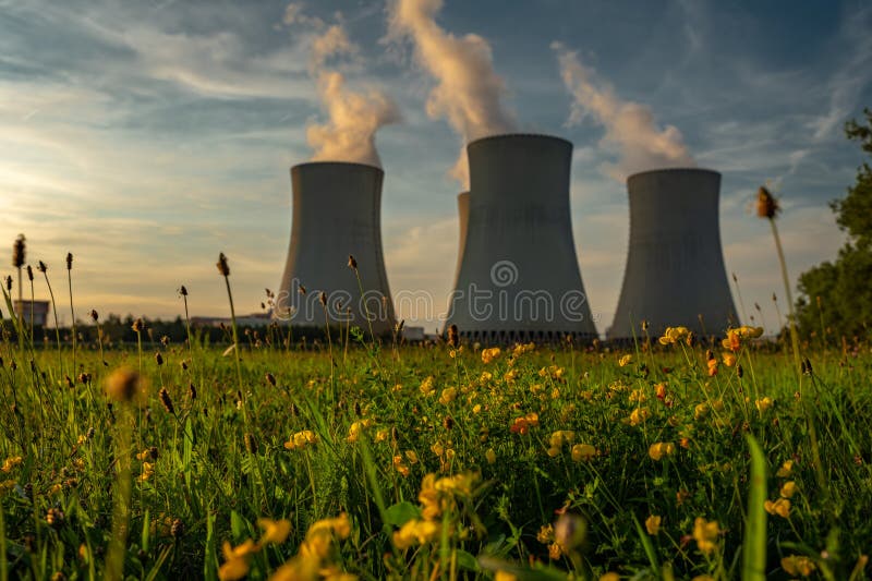 Nuclear Power Plant with Flowers in Evening in Temelin CZ 07 26 2024 ...