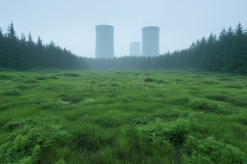 Nuclear Power Plant in Foggy Forest Stock Illustration - Illustration ...