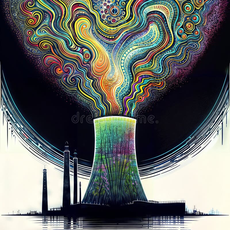 Nuclear Power Plant in Futuristic Style. Abstract Background. Vector ...