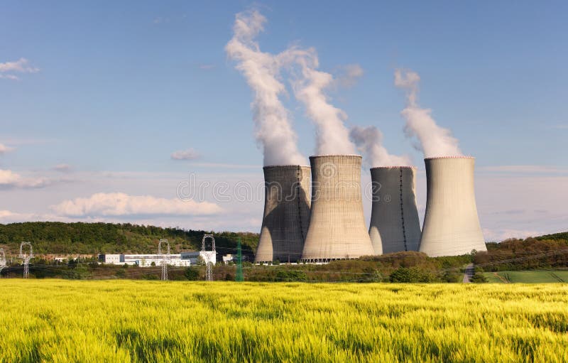 Nuclear Power Plant with Green Field Stock Photo - Image of ...
