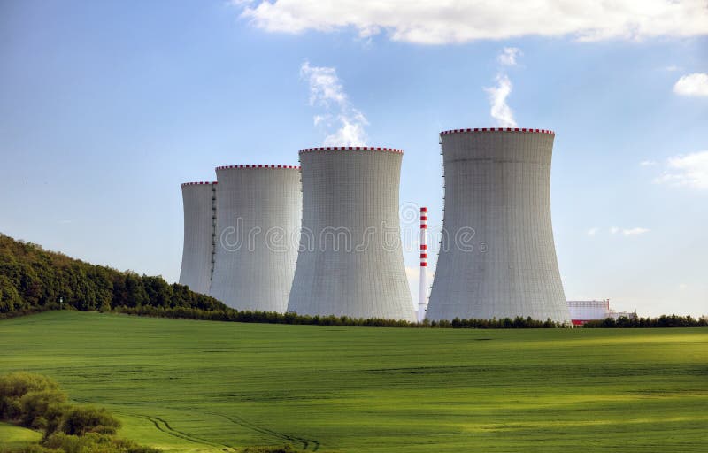 Nuclear Power Plant with Green Field Stock Image - Image of modern ...