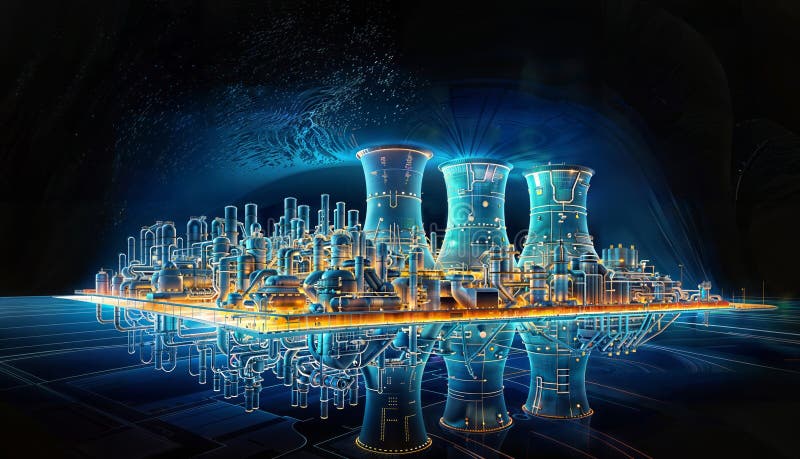 Nuclear Power Plant with High Technology Concept. 3d Rendering ...