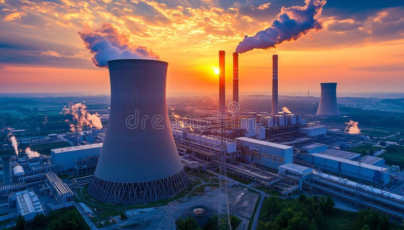 A Nuclear Power Plant with a Huge Reactor Dome in the Centre of the ...