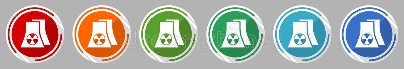 Nuclear Power Plant Icon Set, Vector Illustration in 6 Colors Options ...