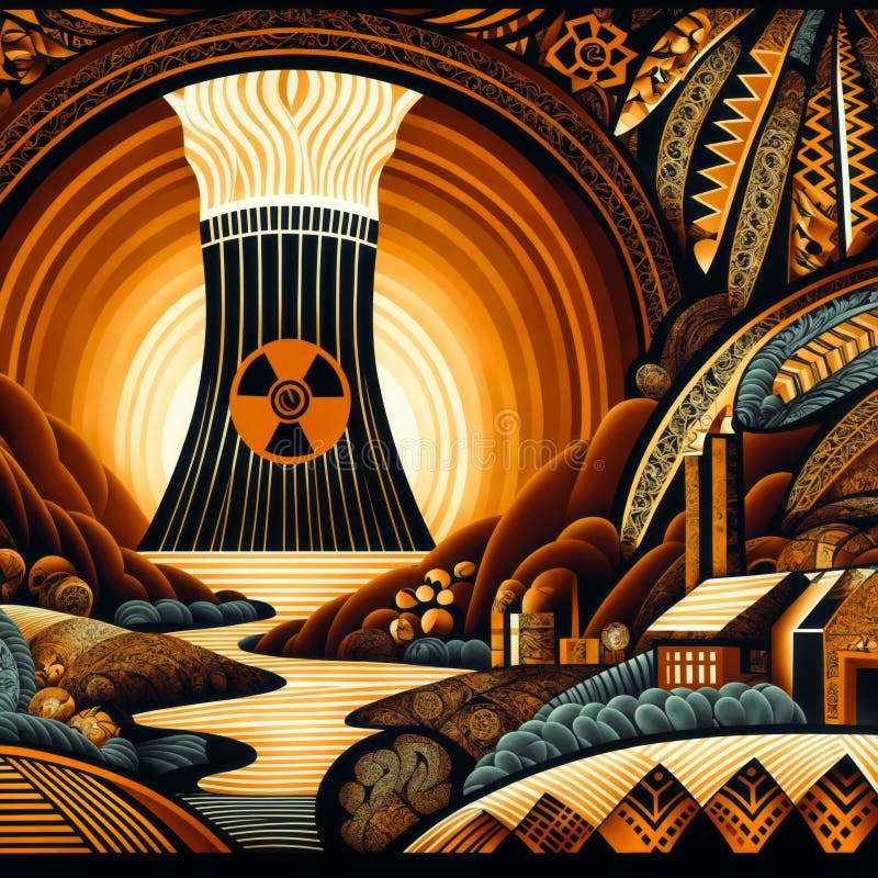 Nuclear Power Plant in the Rays of the Rising Sun., Generative Ai Stock ...