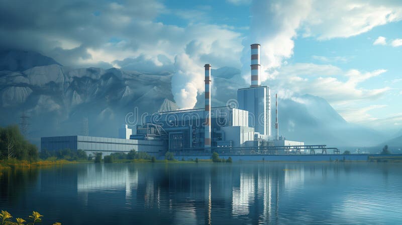Nuclear Power Plant Industrial Landscape Stock Illustration ...